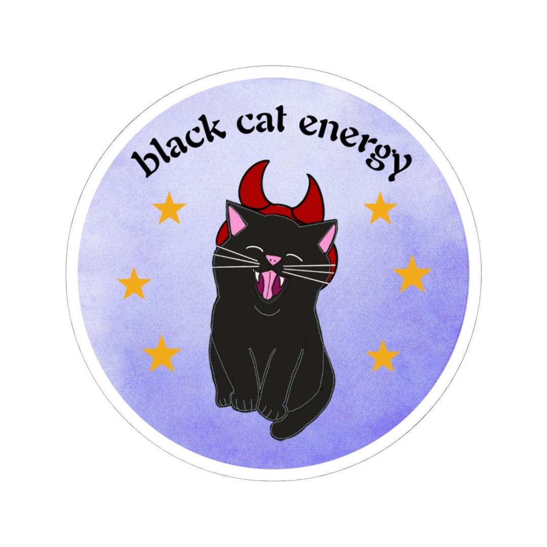 Black Cat Energy Sticker | Cute Animal Sticker | Purple Background - Etsy