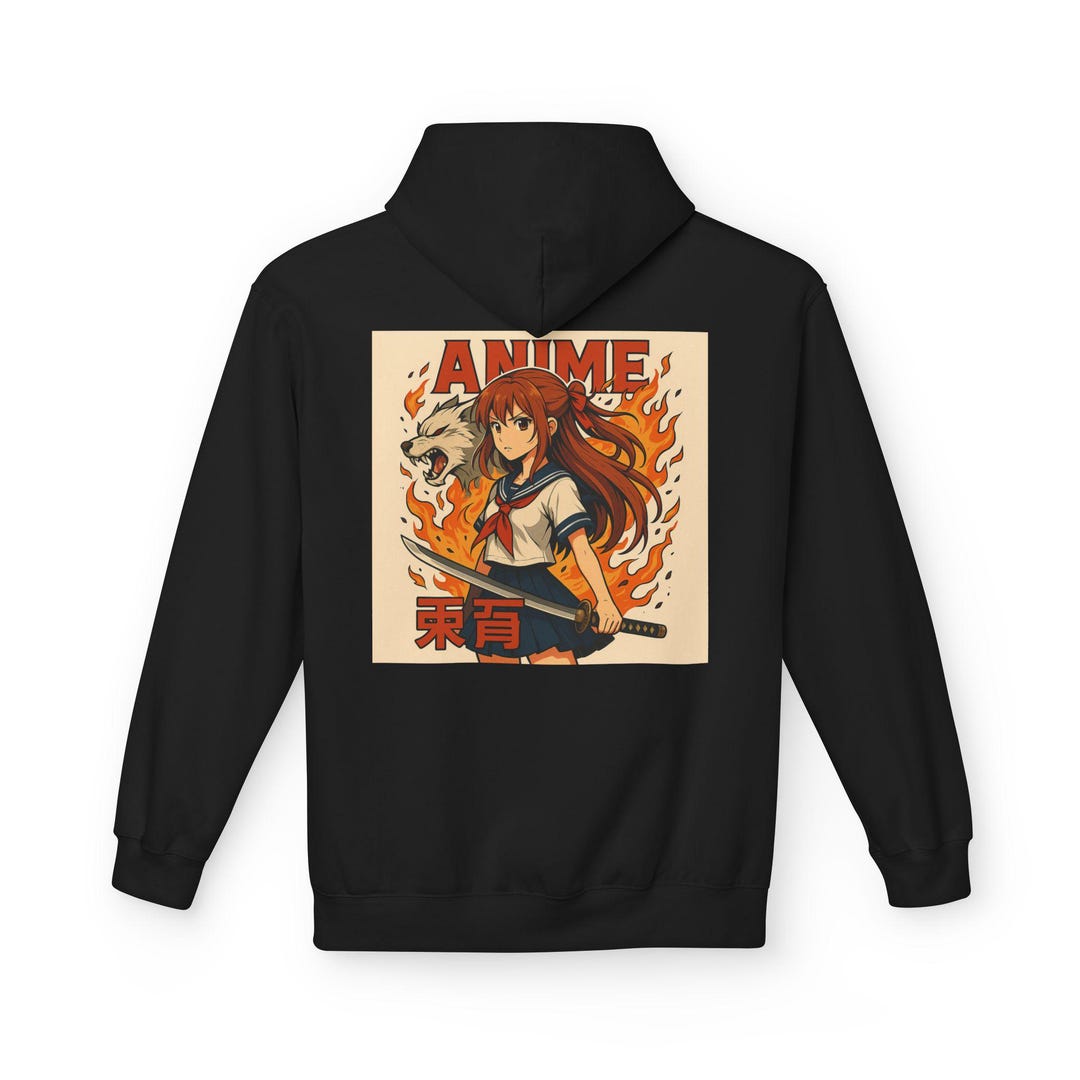 Anime Girl With Sword Hoodie | Retro Flame Samurai Schoolgirl - Etsy
