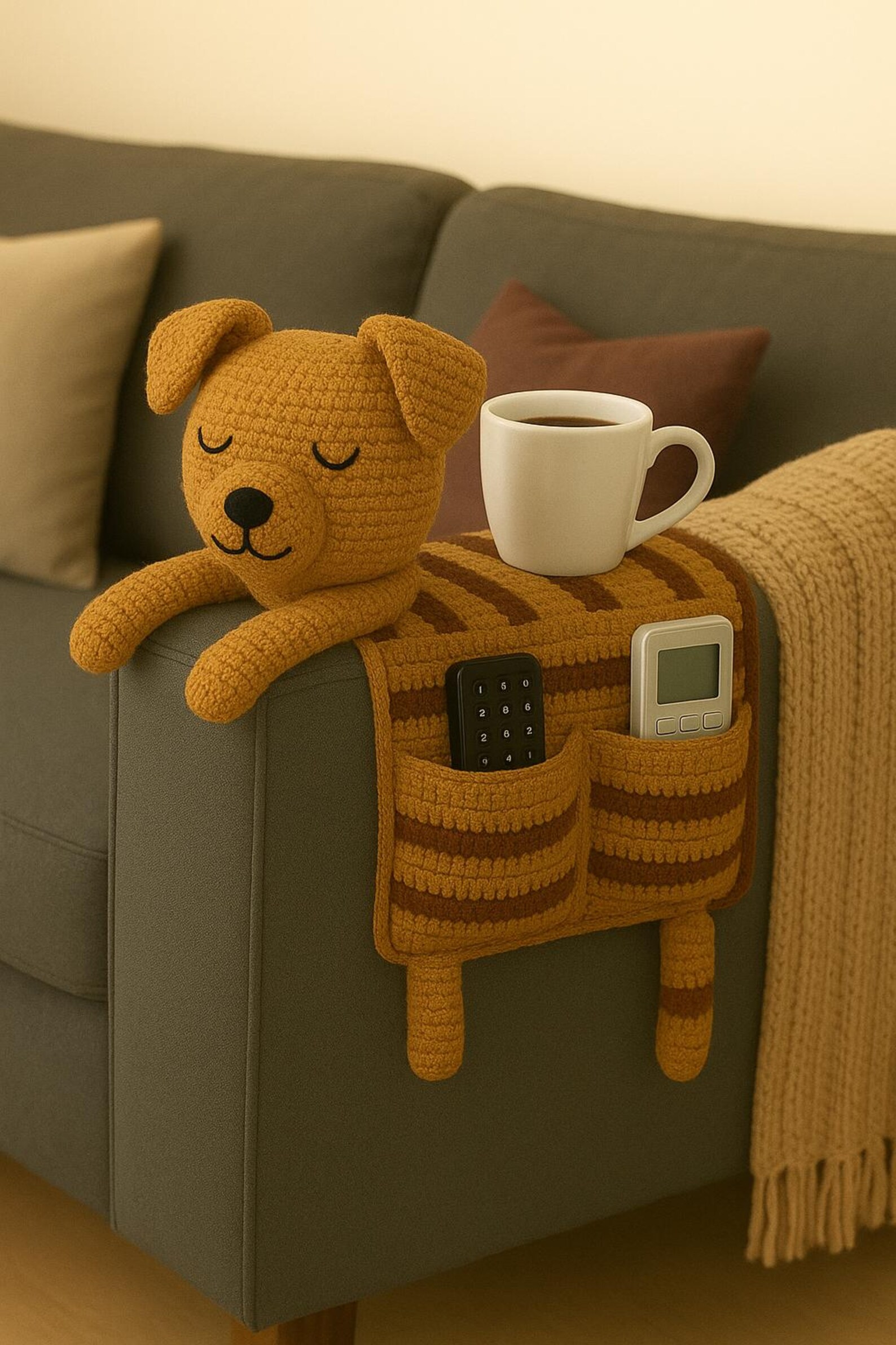 Dog Crochet Sofa Arm Organizer Pattern | Amigurumi Dog Couch Caddy PDF ...