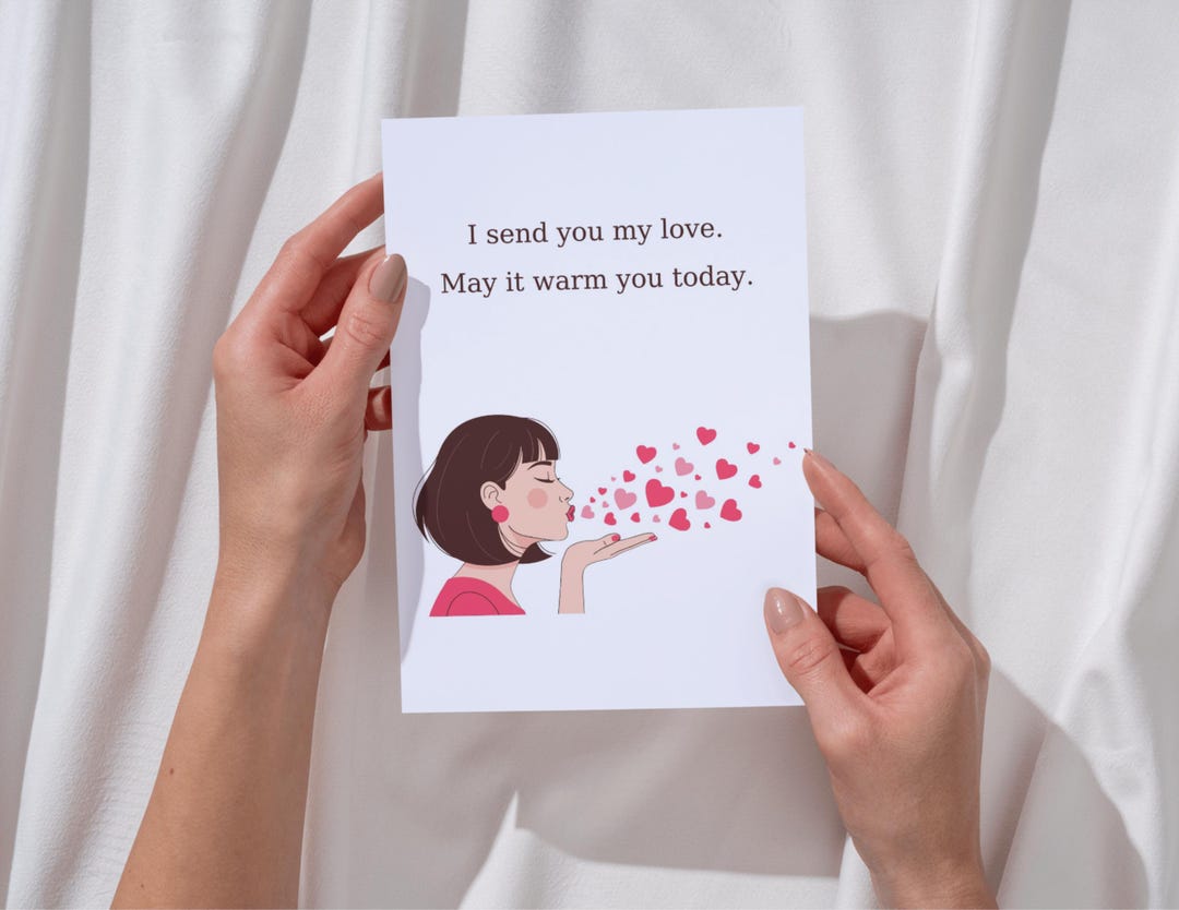 Romantic Love Card, Girl Blowing Hearts Illustration (PDF & JPG Digital ...