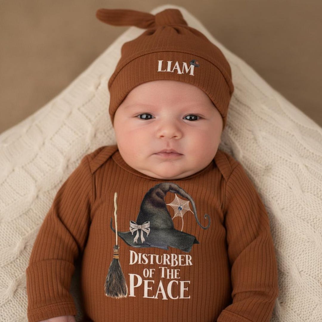 Personalized Disturber of the Peace Baby Outfit, Custom Name Witch Hat ...