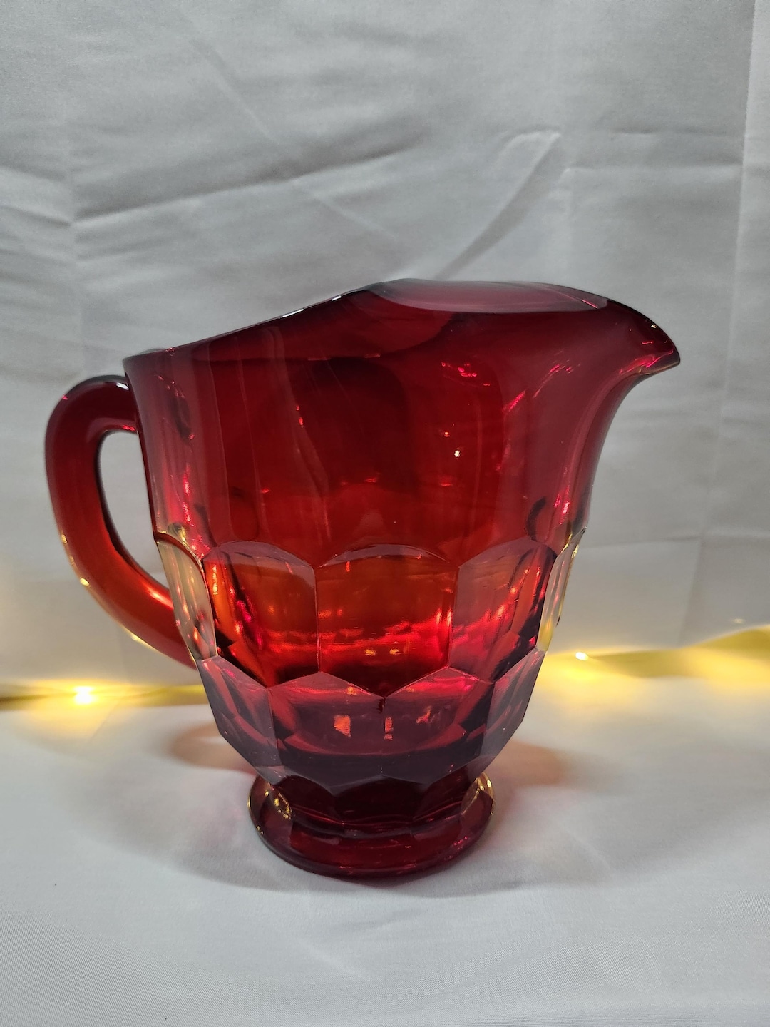 Viking Glass Mid-century Ruby Red Georgian Pattern Footed Pitcher ...