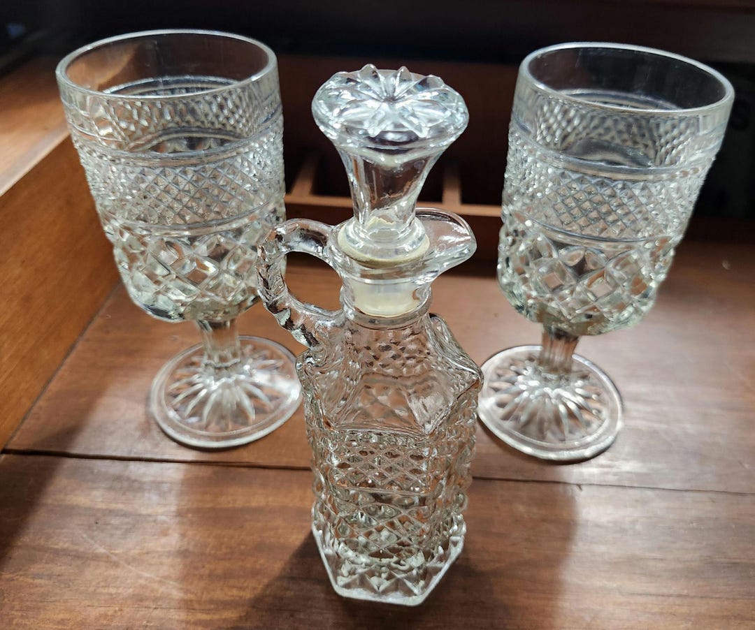 Anchor Hocking Glass Wexford 3 Pc. Cruet With Stopper and 2 Stemmed ...