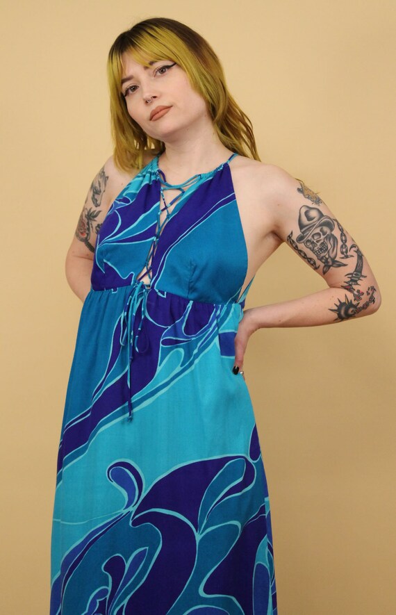 60s Vtg Fumi's Corset Tie Op Art Mod Hawaiian Floral … - Gem