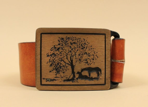 70s Vtg Signed Two Horses Tech Ether Quild Brass Buck… - Gem