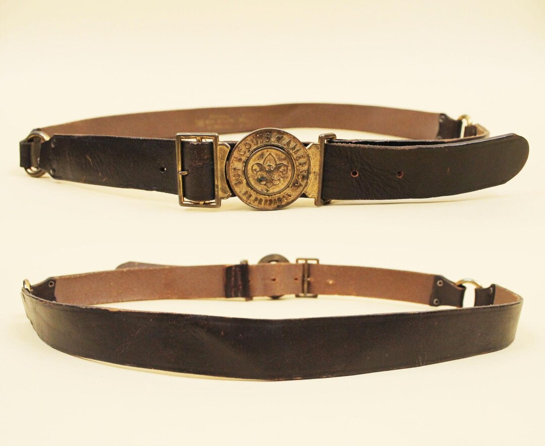 60s 70s Vtg Boy Scouts of America Brown Leather Belt Emblem Patina ...