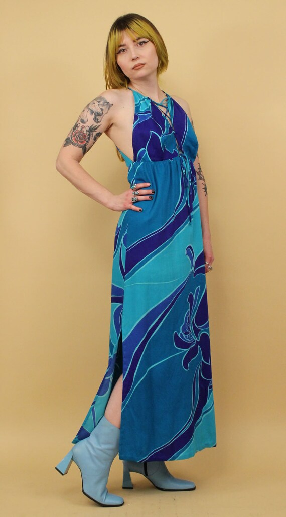 60s Vtg Fumi's Corset Tie Op Art Mod Hawaiian Floral … - Gem