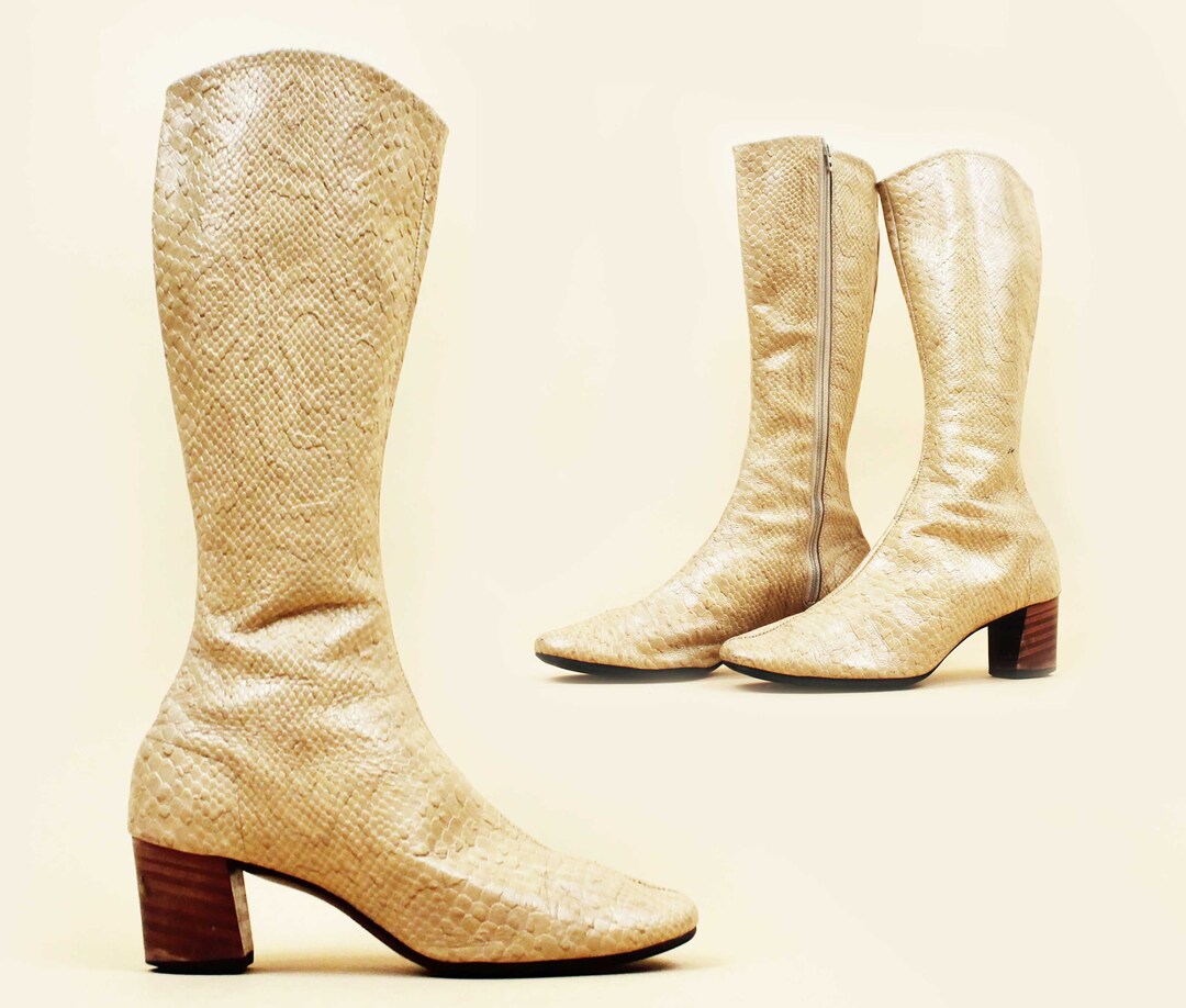 60s Vtg Snakeskin Embossed Leather Knee High Zip up Gogo Boot - Etsy