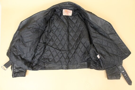 70s Vtg Black Leather Motorcycle Jacket Biker Moto Pu… - Gem