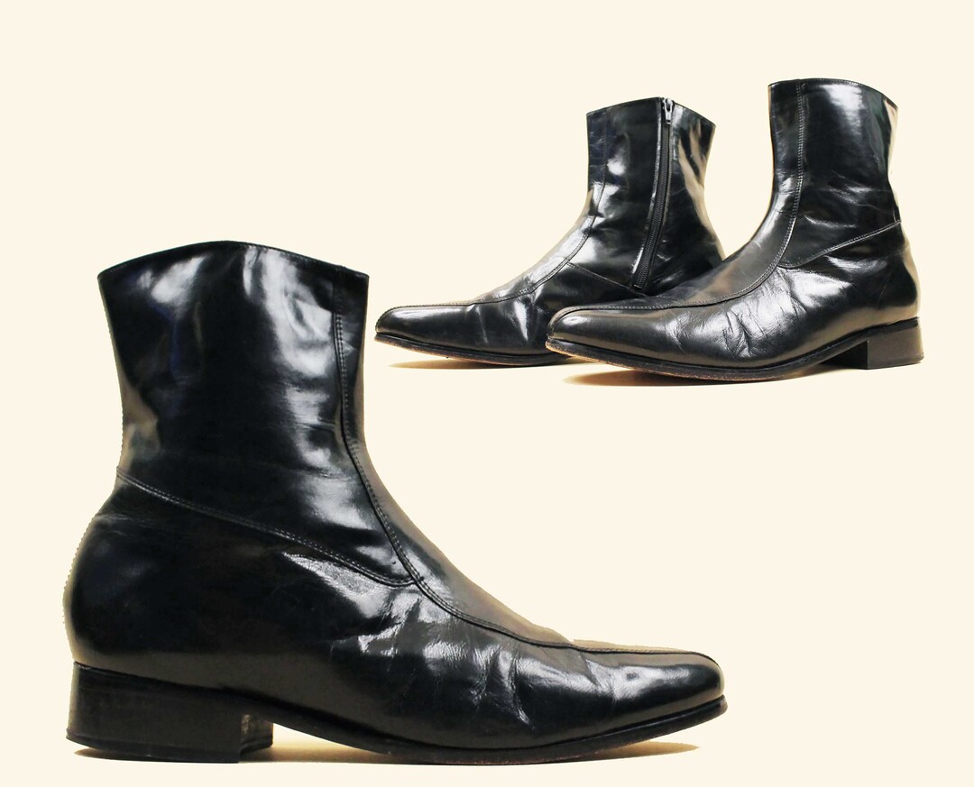 60s 70s Vtg Black Leather Zip up Chelsea Ankle Boots by Nunn Bush Mod ...