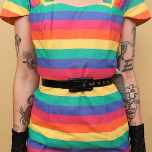 80s 90s Vtg Deadstock NWT Rainbow Striped Cotton Mini Dress the Nanny ...