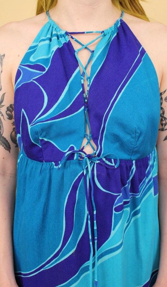 60s Vtg Fumi's Corset Tie Op Art Mod Hawaiian Floral … - Gem