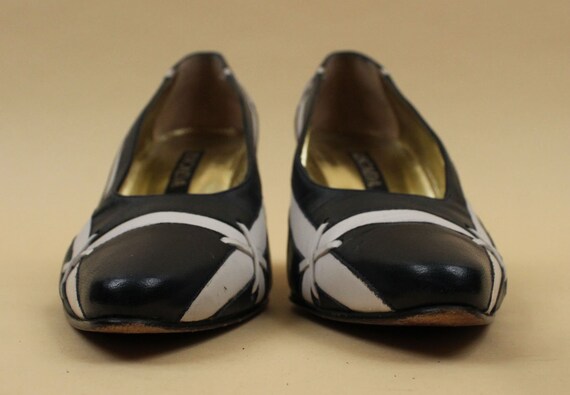 80s 90s Vtg ESCADA Italian leather Midnight Blue & Wh… - Gem