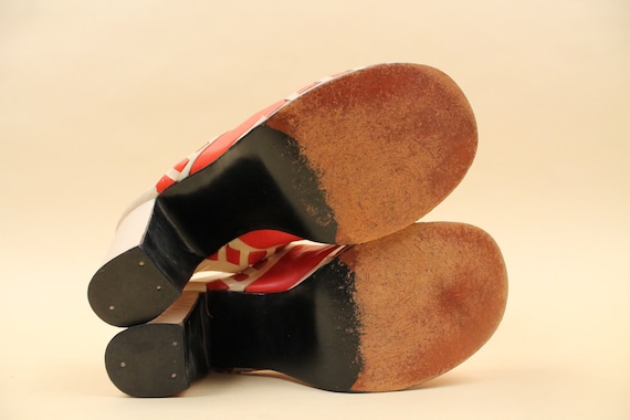 60s 70s Vtg Red & White Leather Clog Platform High He… - Gem