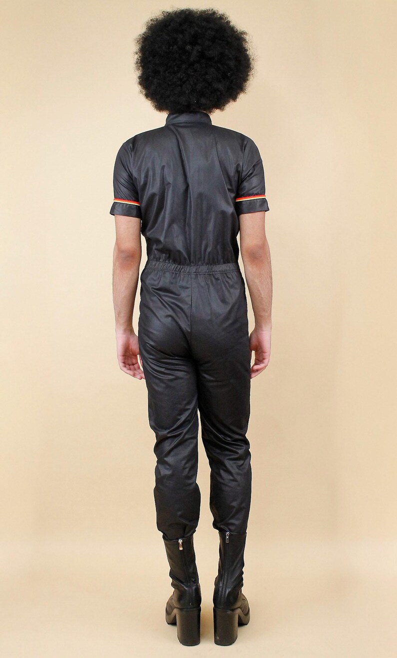 70s Vtg Black Jumpsuit Coverall New Wave Disco Zip up Mock Neck ...