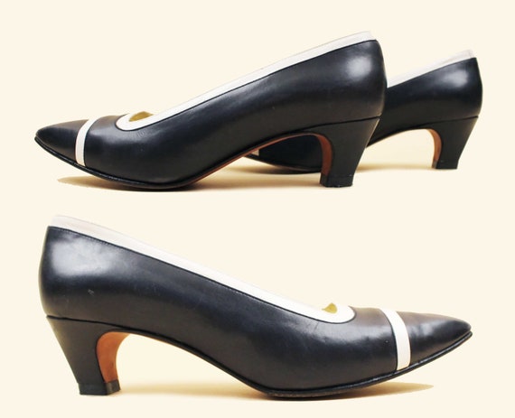 80s Vtg ESCADA Midnight Blue Leather White Stripe Hig… - Gem