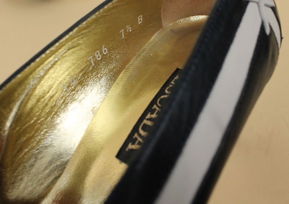 80s 90s Vtg ESCADA Italian leather Midnight Blue & Wh… - Gem