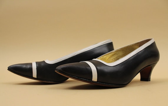 80s Vtg ESCADA Midnight Blue Leather White Stripe Hig… - Gem