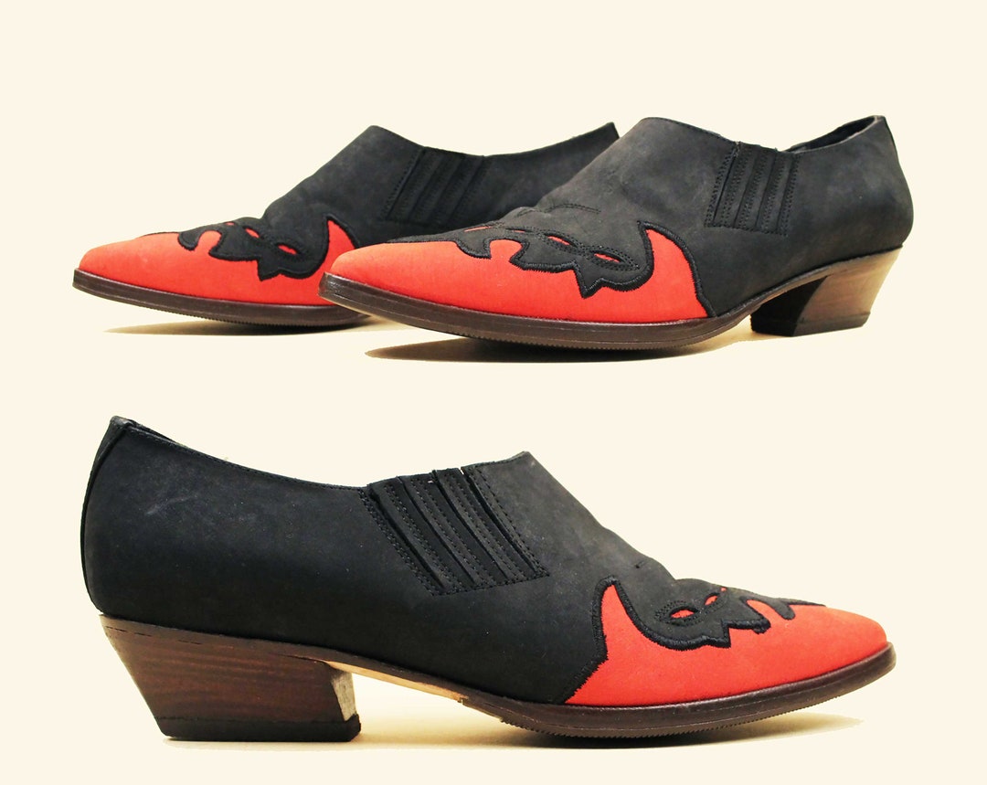 80s Vtg Red & Black Nubuck Leather Western Bootie Winklepicker Pointy ...