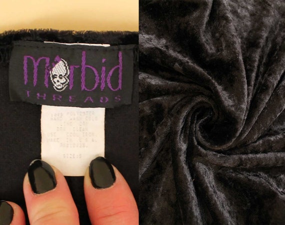 80s 90s Vtg Morbid Threads Black Stretch Velvet Blous… - Gem