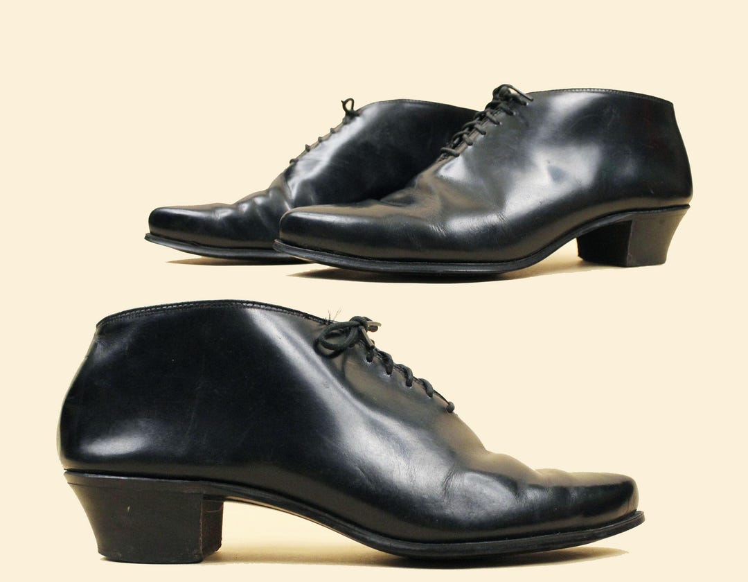 60s 70s Vtg Black Pointy Toe Winklepicker Oxford Curved Heel Men's ...