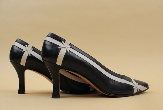 80s 90s Vtg ESCADA Italian leather Midnight Blue & Wh… - Gem