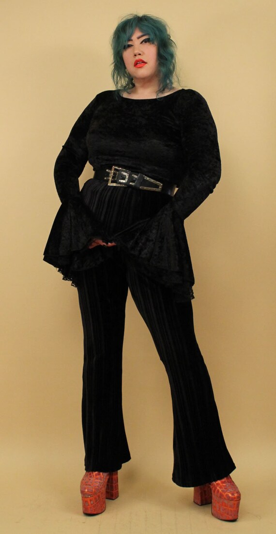 80s 90s Vtg Morbid Threads Black Stretch Velvet Blous… - Gem