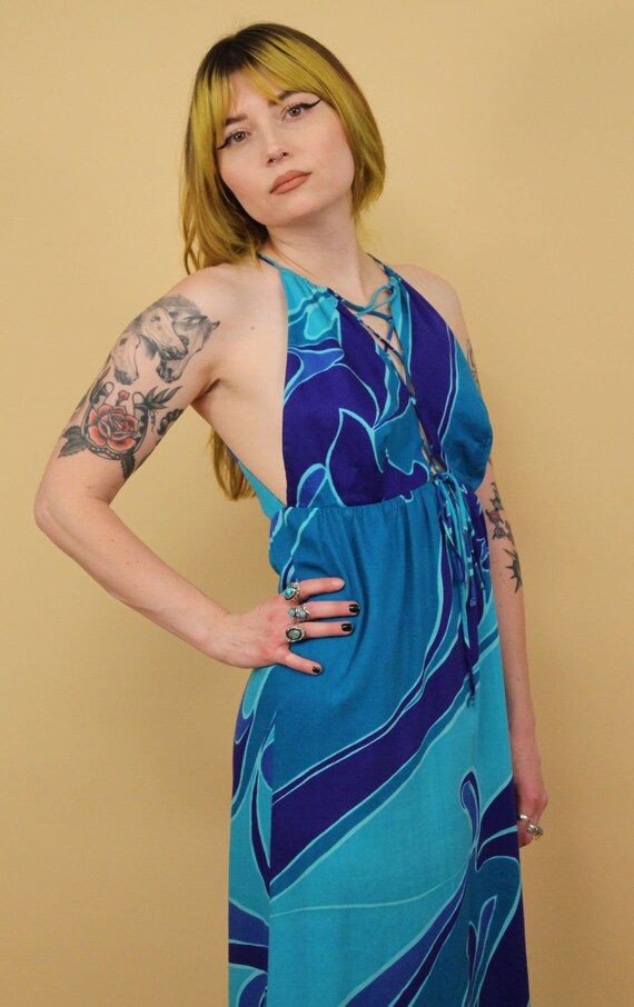 60s Vtg Fumi's Corset Tie Op Art Mod Hawaiian Floral … - Gem