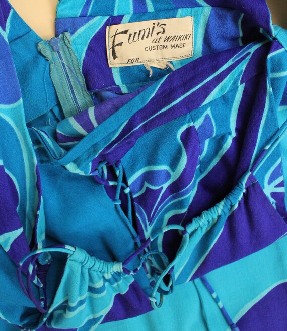 60s Vtg Fumi's Corset Tie Op Art Mod Hawaiian Floral … - Gem