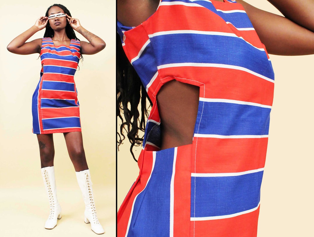 60s Vtg Deadstock NWT Space Age Cut Out Striped White Blue Red - Etsy