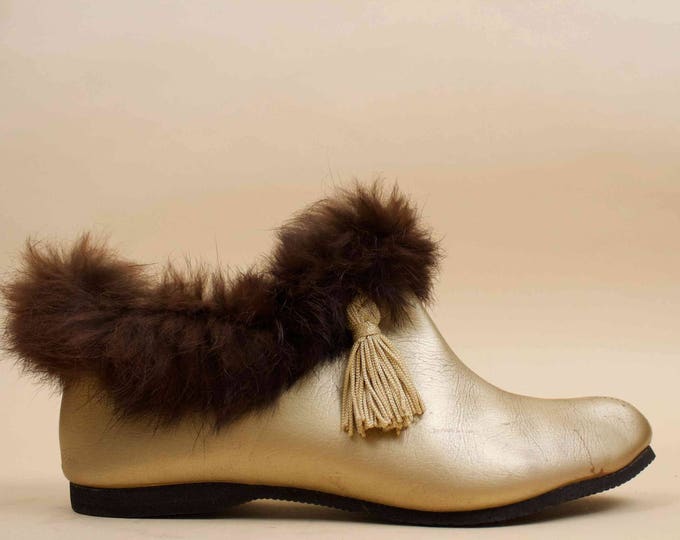 50s 60s Vtg GOLD Tassle Vinyl Leather Rabbit Fur Ankle Boot - Etsy