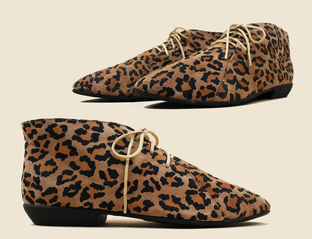80s Vtg Leopard Print Suede Leather Pointy Toe Flats Pointed ...