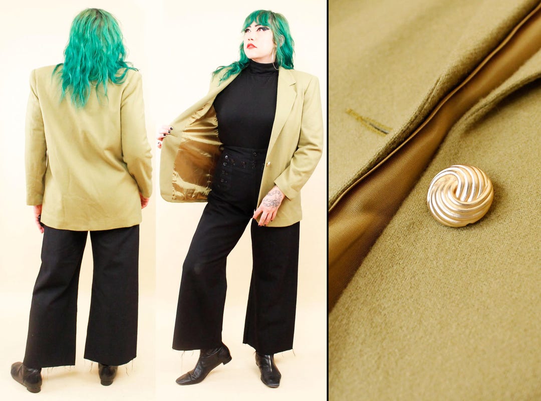 80s Vtg Rotten Avocado Green Wool Blazer Single Gold Button Jacket Boxy ...