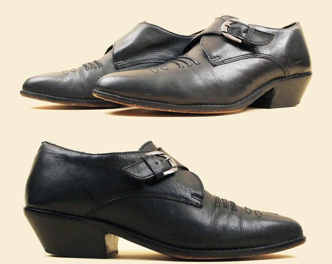 80s Vtg Black Pointed Toe Monk Strap Buckle Winklepicker Goth Rocker ...