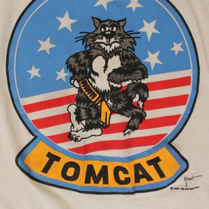 80s Vtg TOMCAT F-14 Cat 1987 Graphic Tshirt Single Stitch Army Navy ...