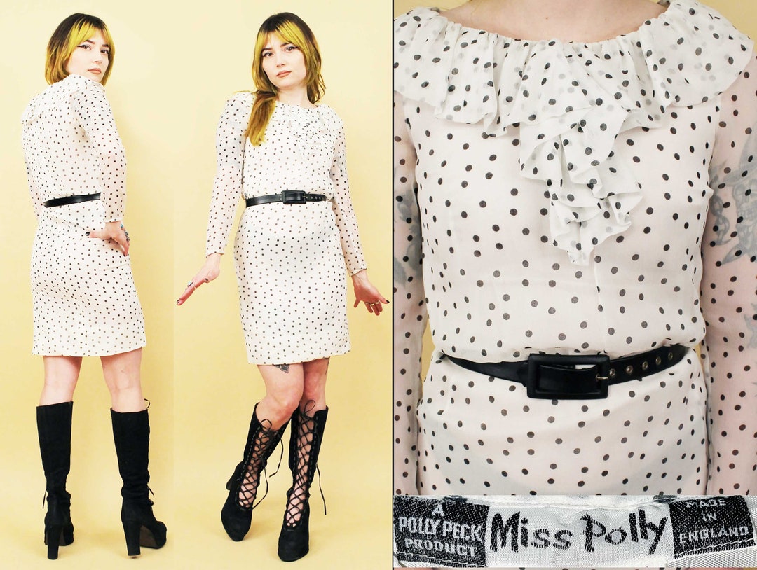 60s Vtg Polly Peck B&W Polka Dot Sheer Sleeve Mod Mini Dress by Miss ...