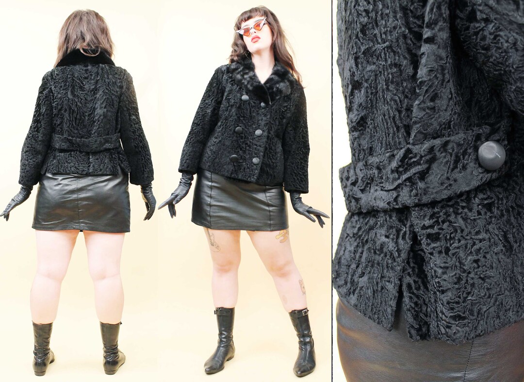 50s 60s Vtg Black Persian Curly Lamb Mink Collar Fur Short Length Pea ...