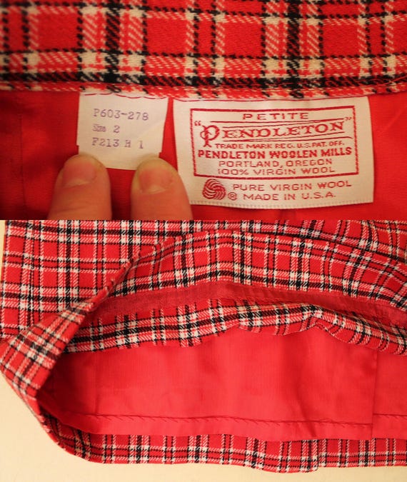 60s 70s Vtg Pendleton Red Plaid Tartan Wool Pencil Sk… - Gem
