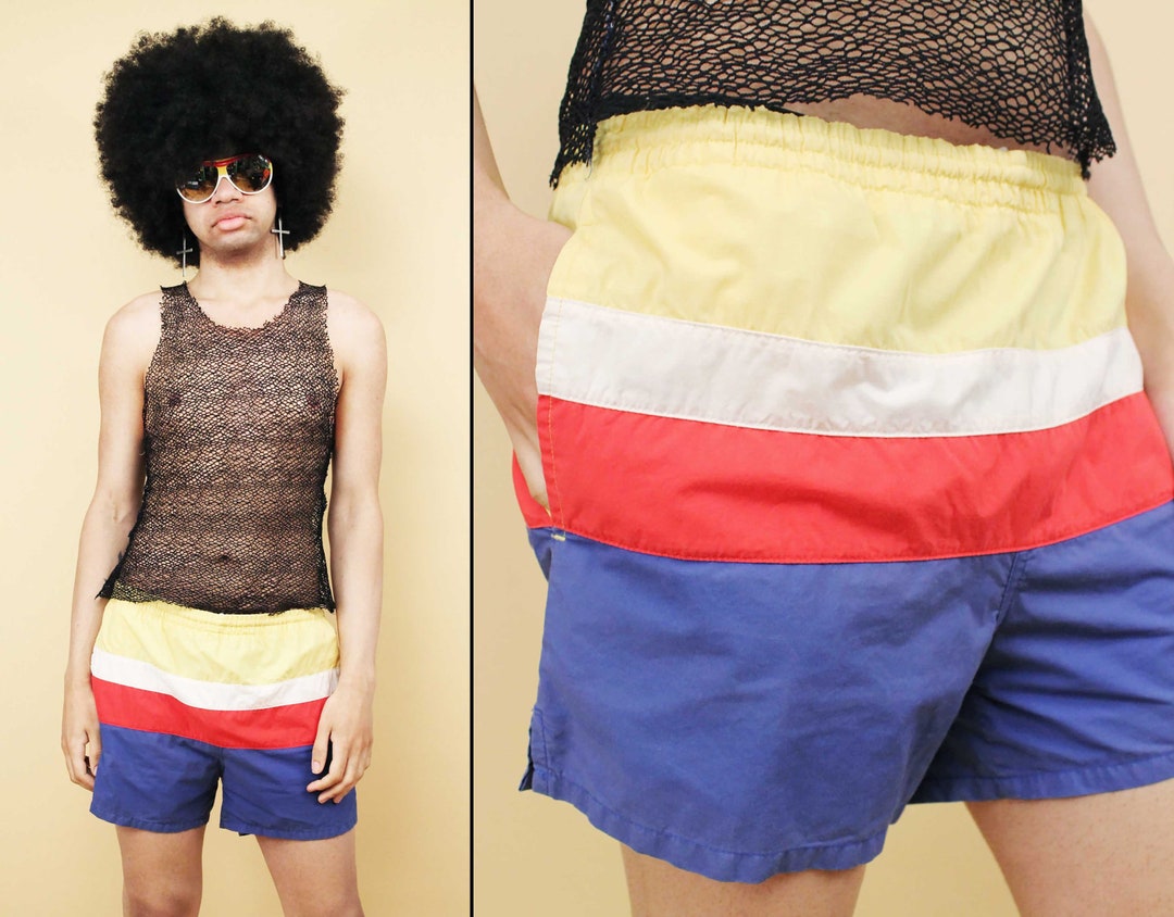 70s 80s Vtg Color Block Swim Trunks Shorts Drawstring Waist Jack ...