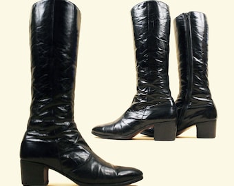 70s Vtg Black Leather Florsheim Zip up Ankle Boot Mod Garage Rock Men's ...