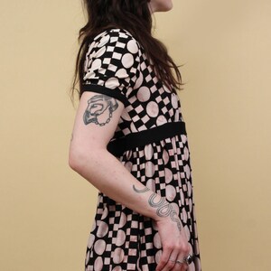 60s Vtg Op Art Circle Checker Pattern Maxi Dress Scoop Neck Short ...