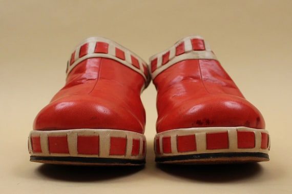 60s 70s Vtg Red & White Leather Clog Platform High He… - Gem