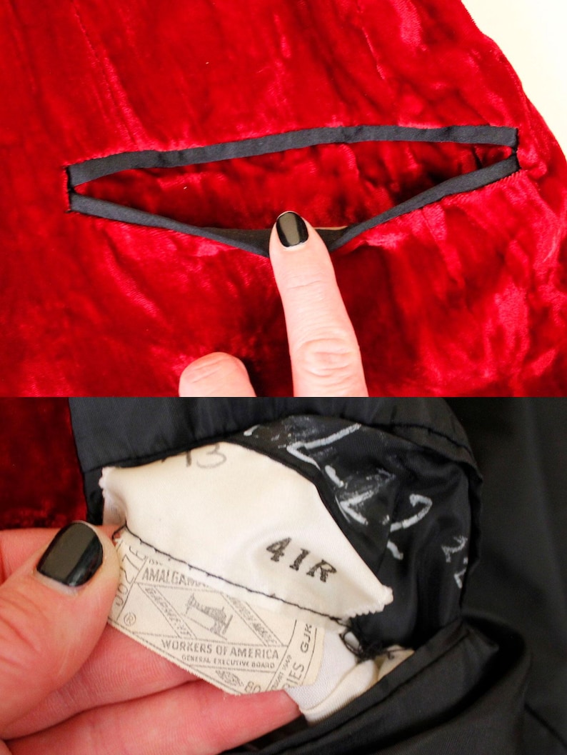 60s 70s Vtg Black & Dark Blood Red Velvet Smoking Jacket Blazer Vampire ...
