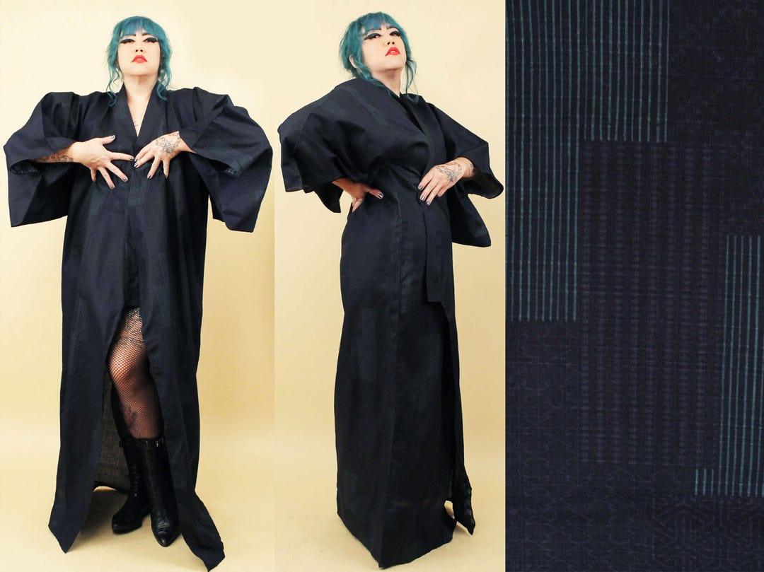 90s Vtg Japanese Floor Length Kimono Robe Yukata Geometric Abstract ...