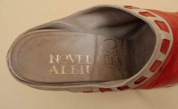 60s 70s Vtg Red & White Leather Clog Platform High He… - Gem