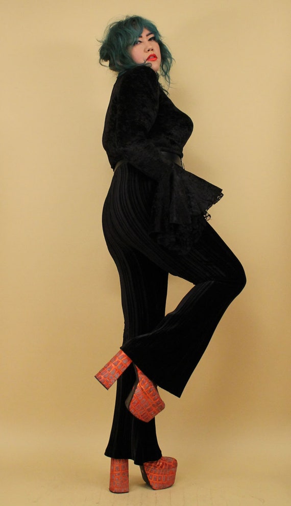 80s 90s Vtg Morbid Threads Black Stretch Velvet Blous… - Gem