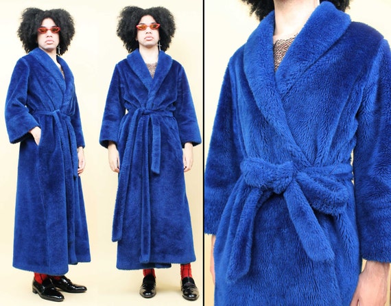 70s Vtg Blue Borg Faux Fur Fuzzy Robe Jacket Kimono Belted | Etsy