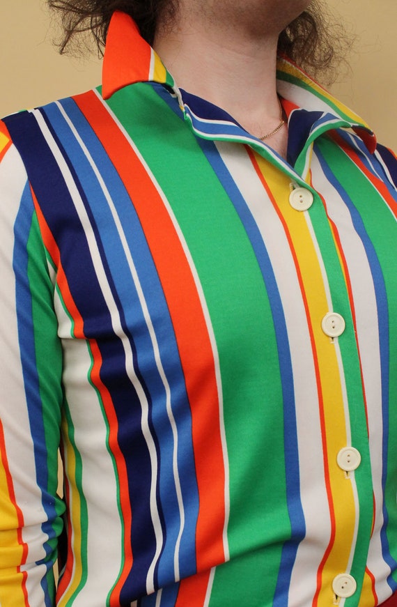 70s Vintage Striped Button-Up Shirt: Primary Colors, … - Gem