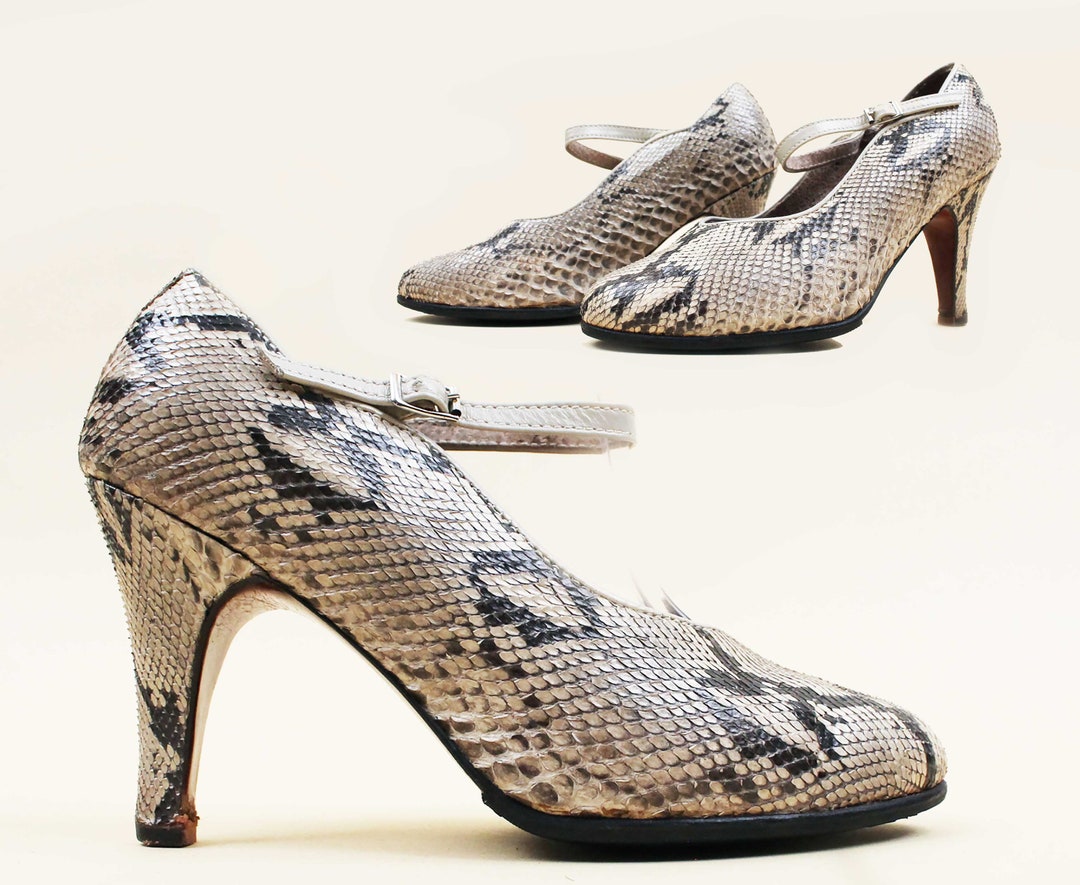 40s 50s Vtg Custom Made Python Snakeskin High Heels Ankle Strap Mary ...