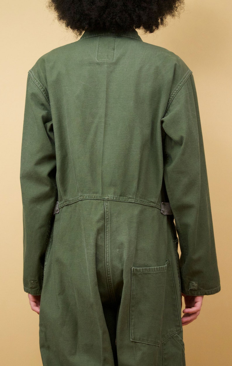 80s 90s Vtg Army Green Heavy 100% Cotton Coveralls Workwear Jumpsuit ...